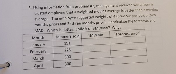 Solved 3. Using information from problem #2, management | Chegg.com