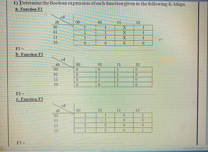 Solved 1) Determine the Boolean expression of each function | Chegg.com