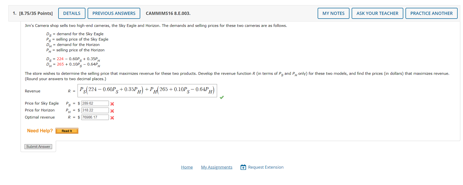 Solved Points]CAMMIMS16 8.E.003.Jim's Camera shop sells two | Chegg.com