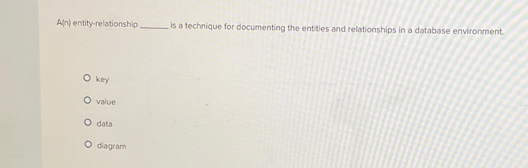 Solved A(n) ﻿entity-relationship is a technique for | Chegg.com