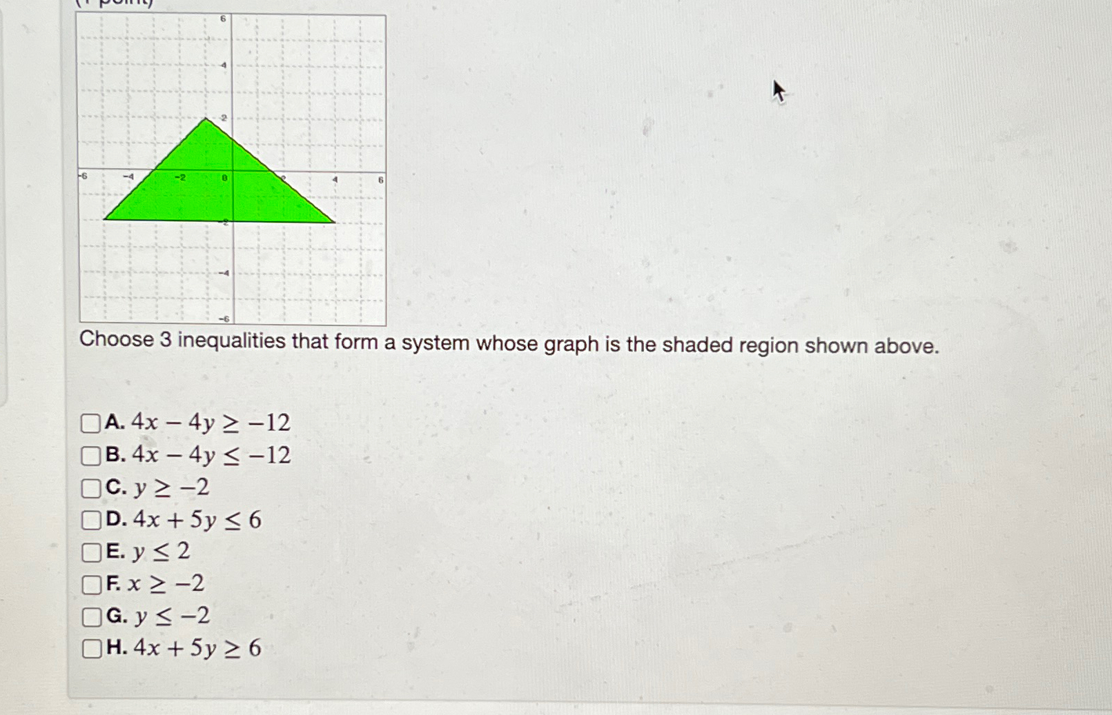 Choose 3 ﻿inequalities that form a system whose graph | Chegg.com