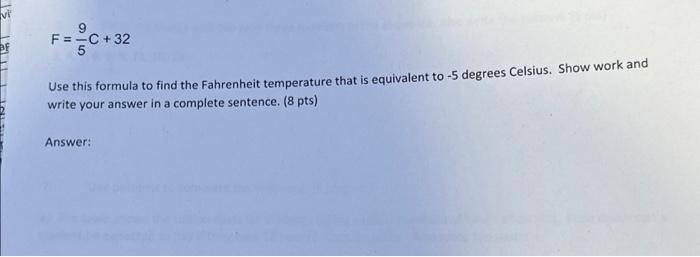 Solved Use this formula to find the Fahrenheit temperature | Chegg.com
