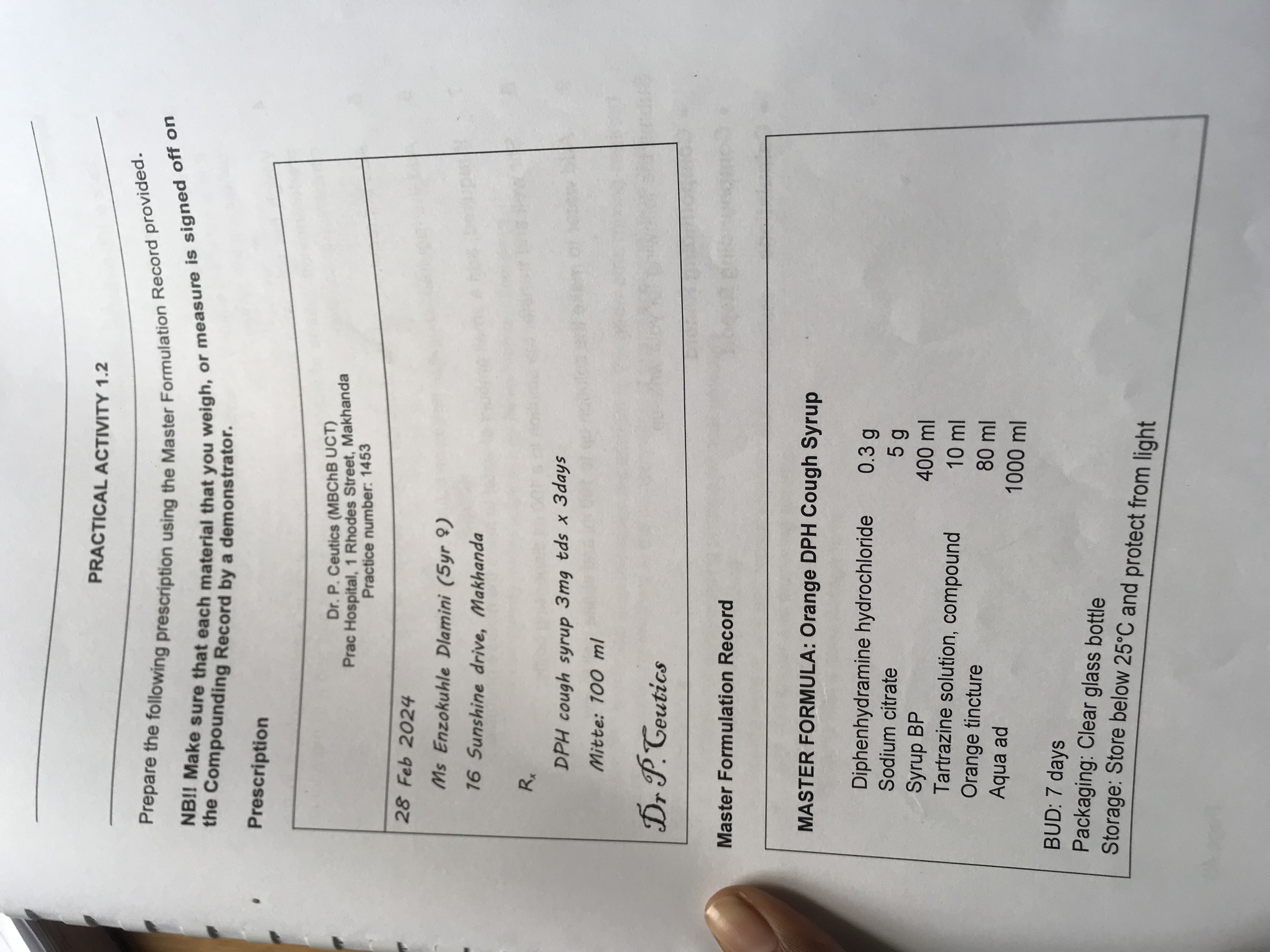 Solved PRACTICAL ACTIVITY 1.2Prepare the following | Chegg.com