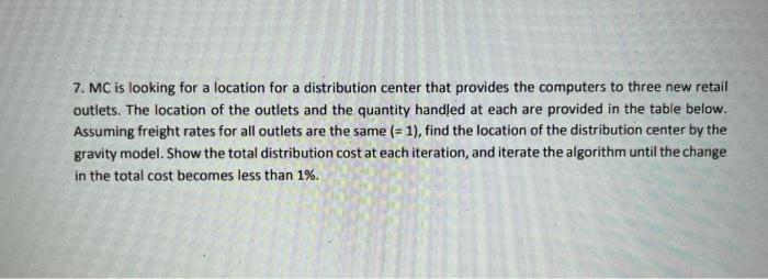 7. MC is looking for a location for a distribution | Chegg.com