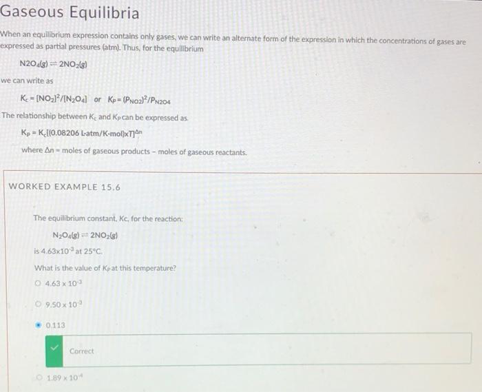 Solved Gaseous Equilibria When an equilibrium expression | Chegg.com