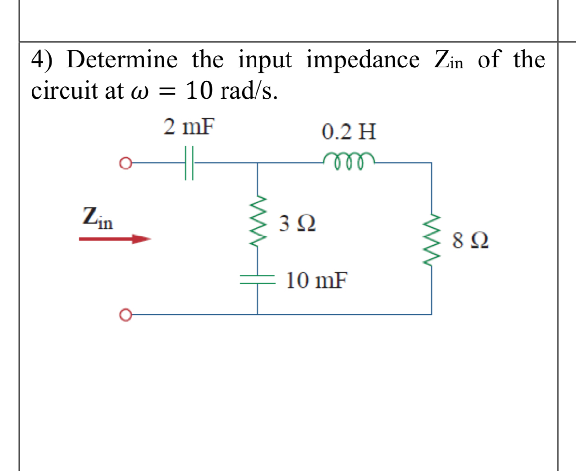 Solved Determine the input impedance Zin ﻿of the circrit at | Chegg.com