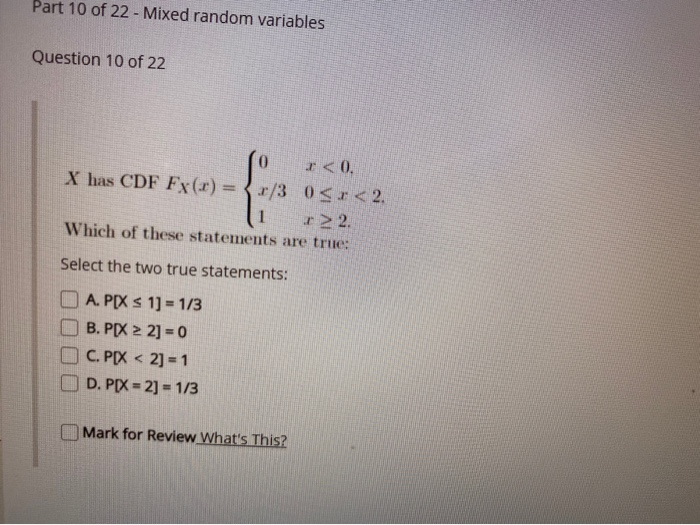 Solved Part 10 Of 22 Mixed Random Variables Question 10 Of 4220