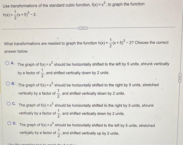 Solved Use transformations of the standard cubic function, | Chegg.com