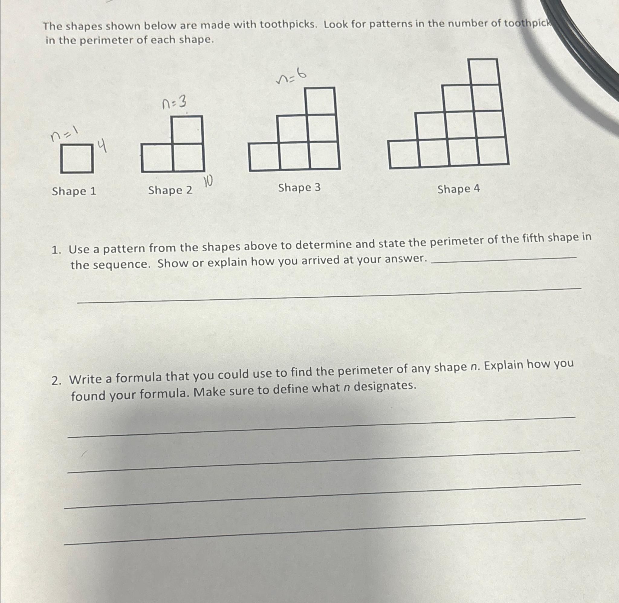 The shapes shown below are made with toothpicks. Look | Chegg.com