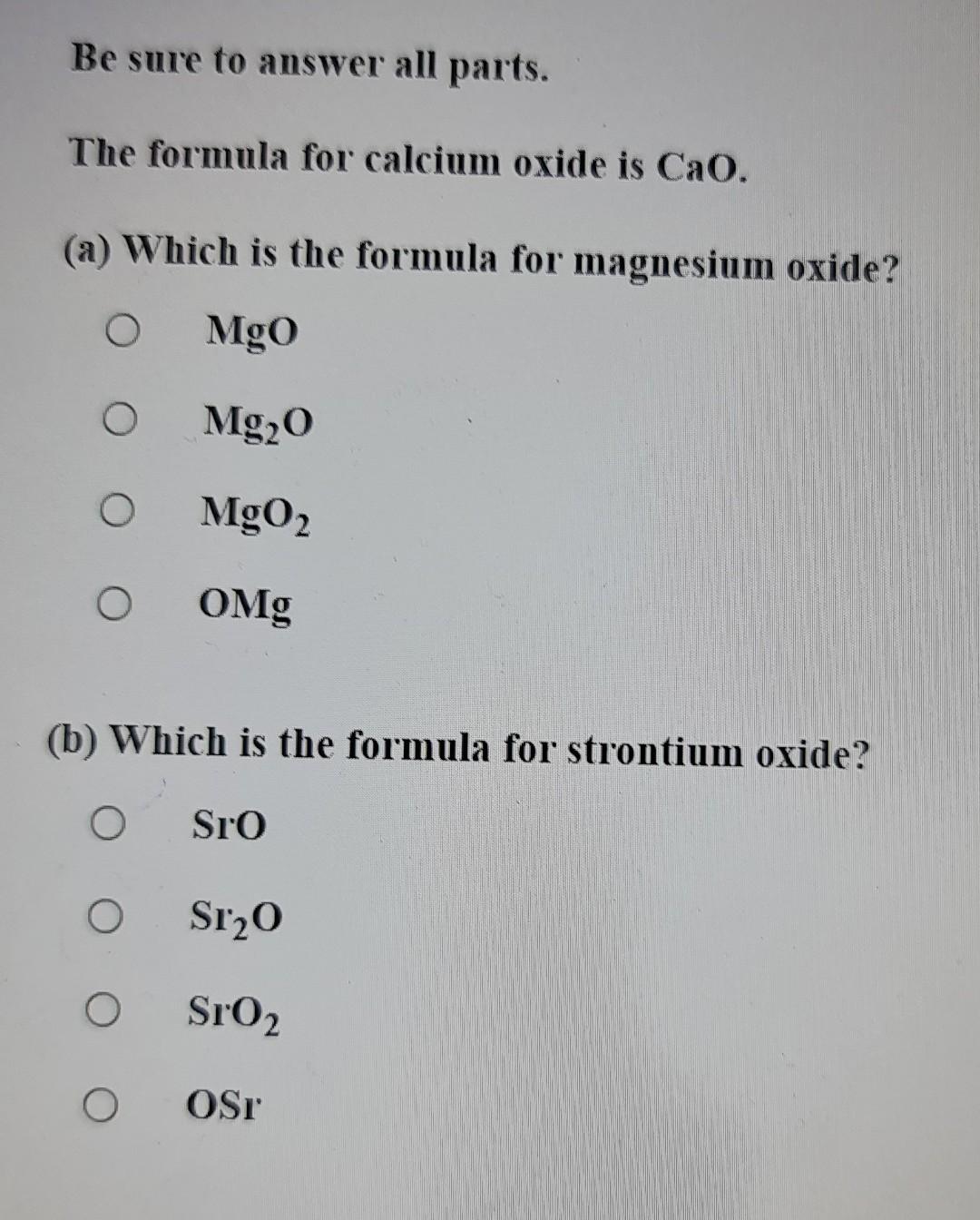 Solved Be sure to answer all parts. The formula for calcium | Chegg.com