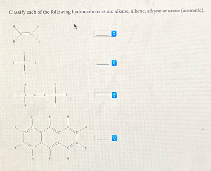 Solved Classify each of the following hydrocarbons as an: | Chegg.com