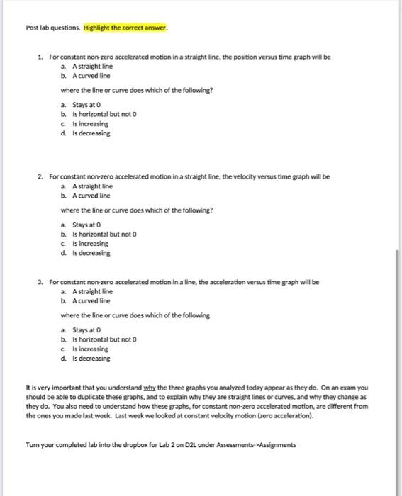 Solved PHYS 1100 Lab2 1-Dimensional Motion with Increasing | Chegg.com