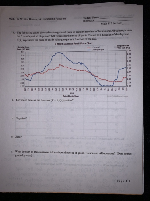 Solved Math 112 Written Homework: Combining Functions | Chegg.com