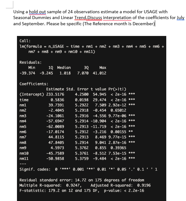 Solved Using a hold out sample of 24 ﻿observations estimate | Chegg.com