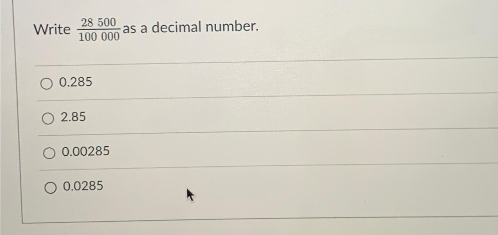 Solved Write 28500100000 ﻿as a decimal | Chegg.com