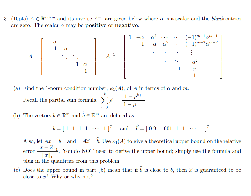 Solved 3. (10pts) A € Rmxm and its inverse A-1 are given | Chegg.com