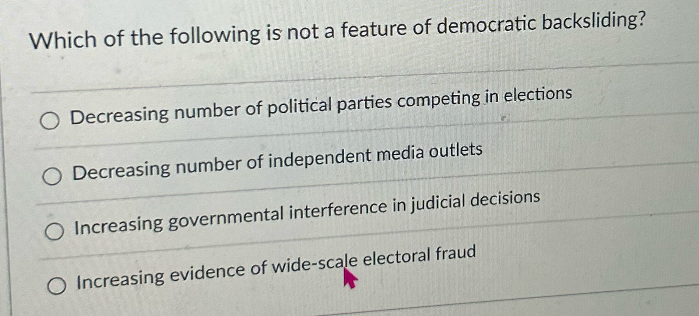 Solved Which of the following is not a feature of democratic | Chegg.com