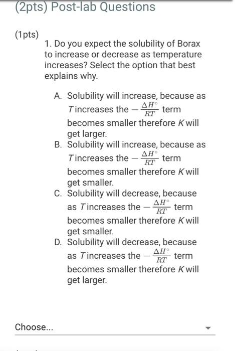 Solved (2pts) Enthalpy and Entropy Changes of Dissolving | Chegg.com