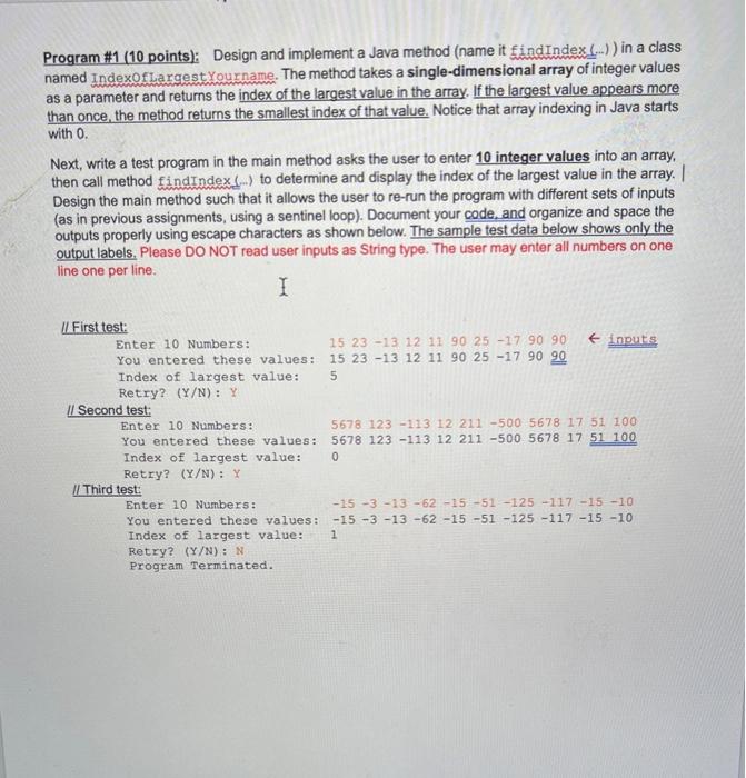 Solved Program \#1 (10 points): Design and implement a Java | Chegg.com Solved Program \#1 (10 points): Design and implement a Java | Chegg.com