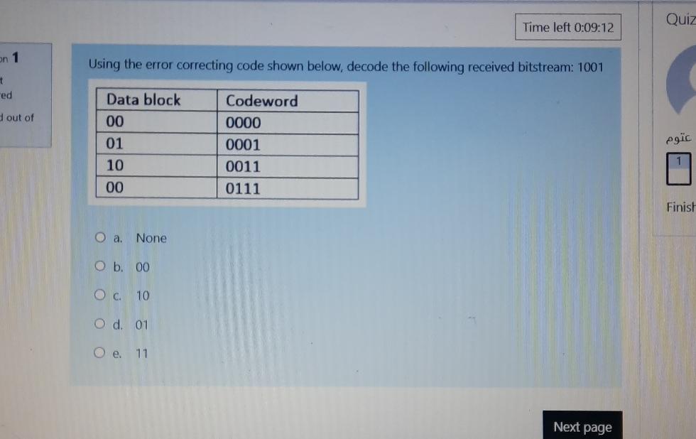 Solved Time left 0:09:12Using the error correcting code | Chegg.com