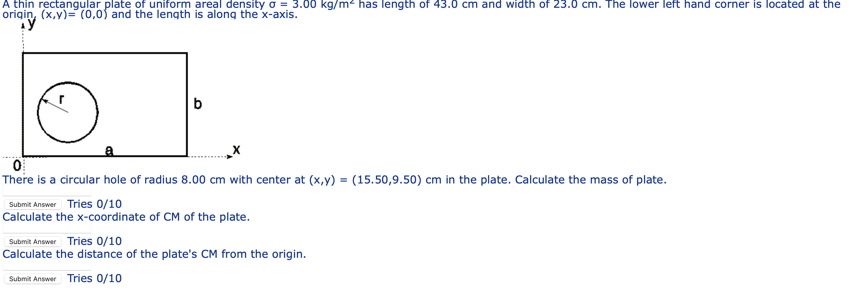 Solved A thin rectangular plate of uniform areal density | Chegg.com