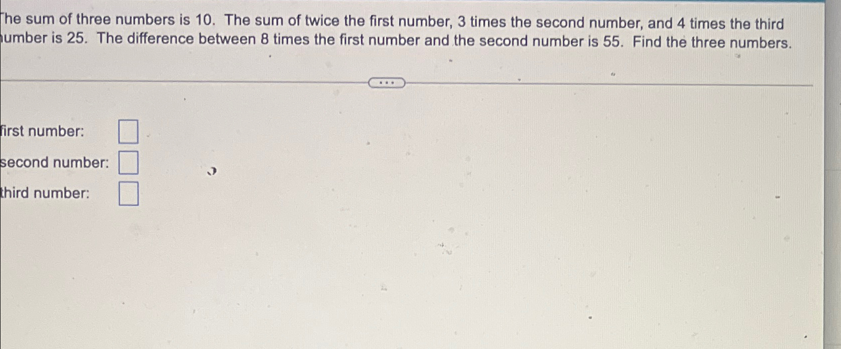 Solved The sum of three numbers is 10 . ﻿The sum of twice | Chegg.com