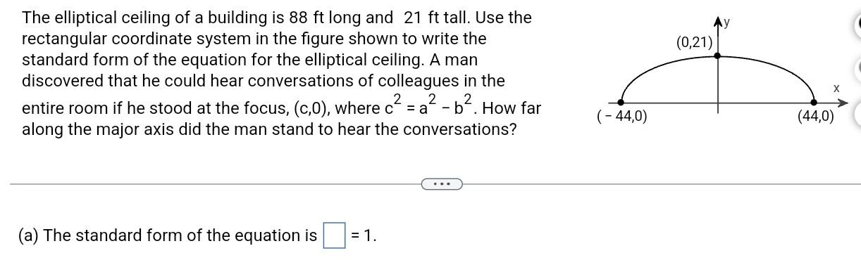Solved The elliptical ceiling of a building is 88ft long and | Chegg.com