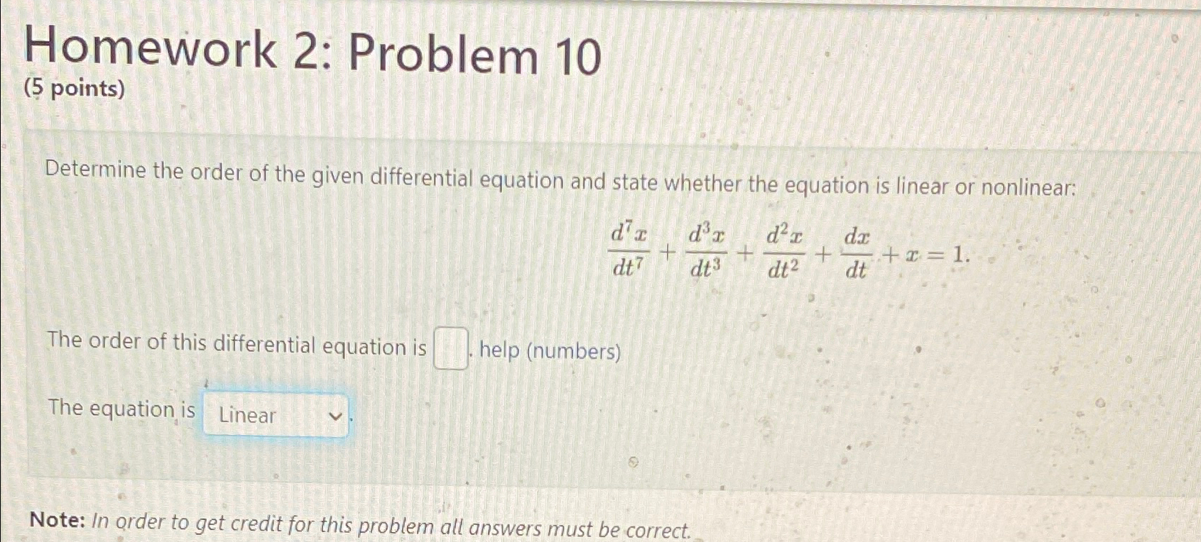 Solved Homework 2: Problem 10(5 ﻿points)Determine the order | Chegg.com