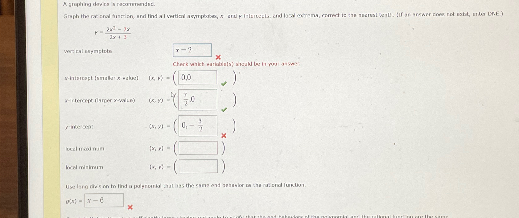 Solved A graphing device is recommended.y=2x2-7x2x+3vertical | Chegg.com