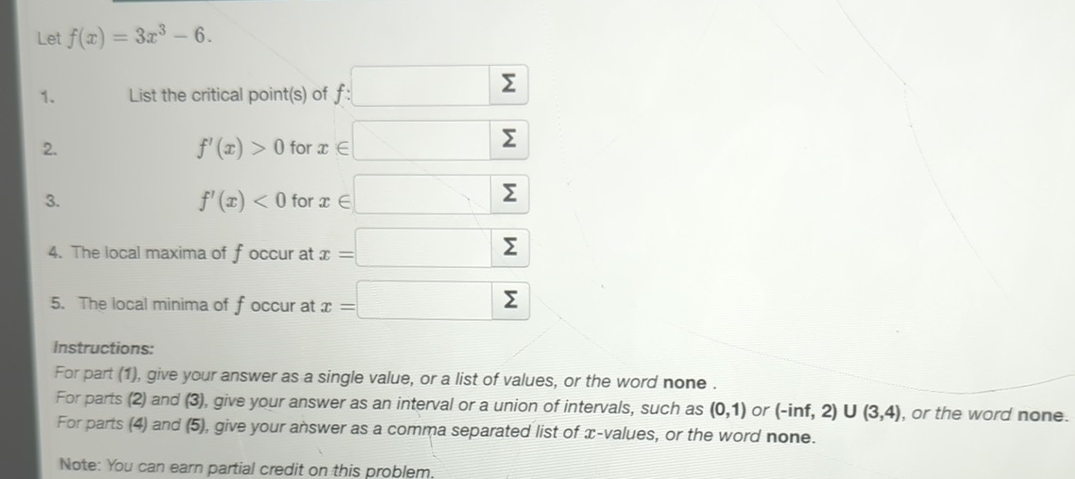 Solved Let f(x)=3x3-6.List the critical point(s) ﻿of f ﻿: | Chegg.com