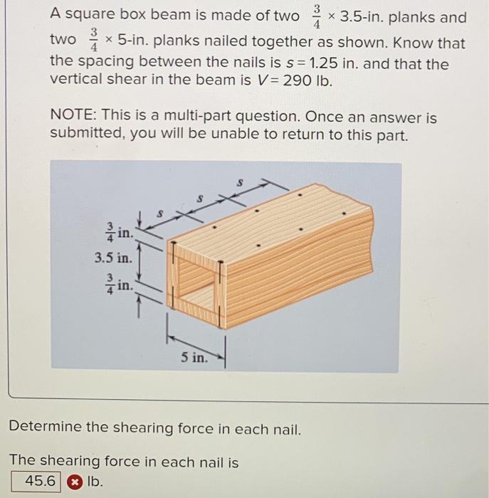 Solved A square box beam is made of two * * 3.5-in. planks | Chegg.com