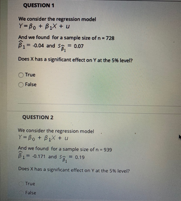 Solved QUESTION 1 We consider the regression model Y= Bo + | Chegg.com
