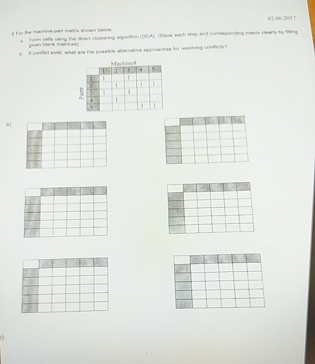 Solved 02.06.2017 6 For the machine part matrex shown below | Chegg.com