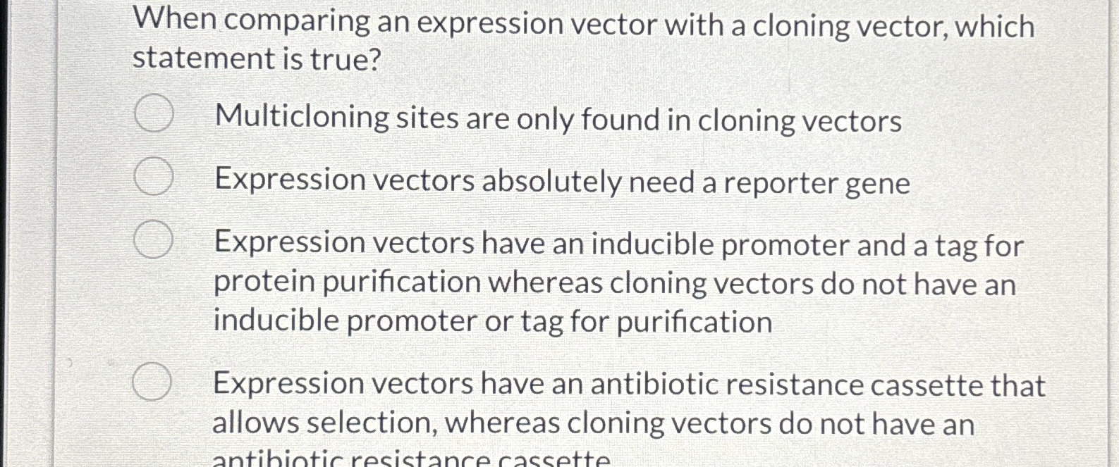 Solved When comparing an expression vector with a cloning | Chegg.com