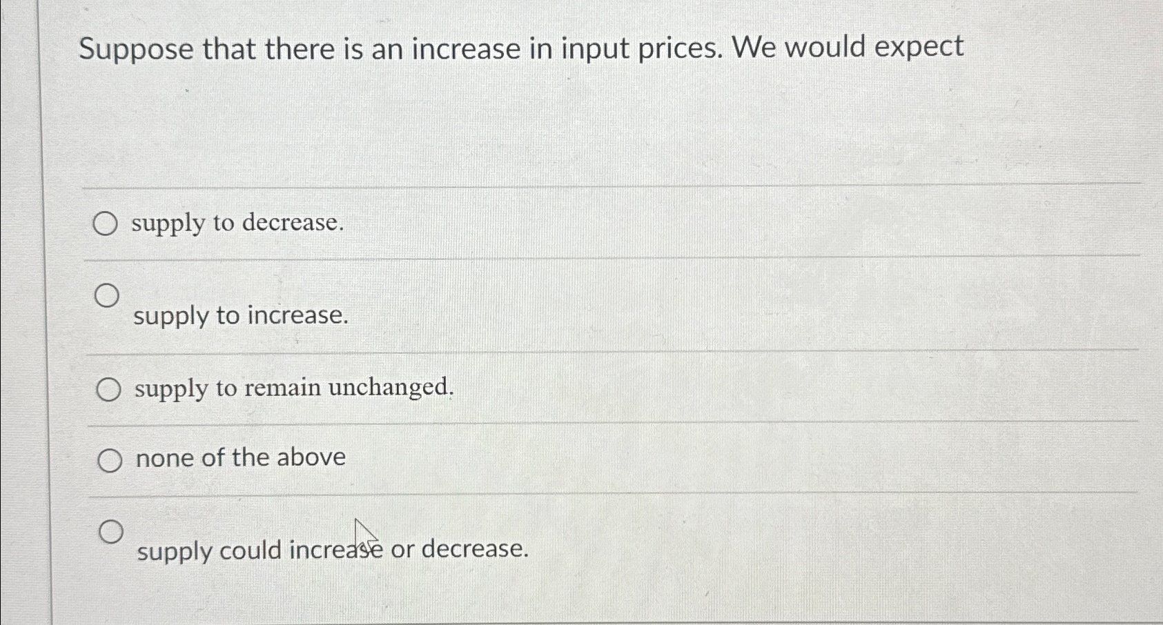 Solved Suppose that there is an increase in input prices. We | Chegg.com