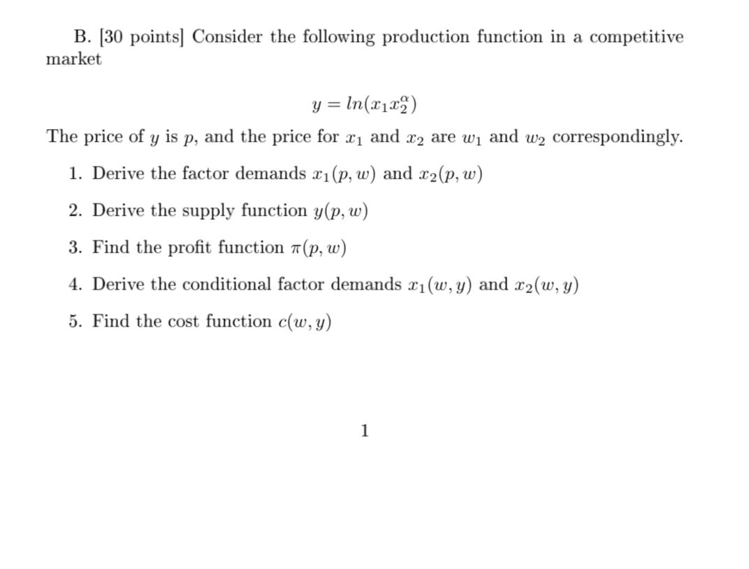 Solved Consider the following production function in a | Chegg.com
