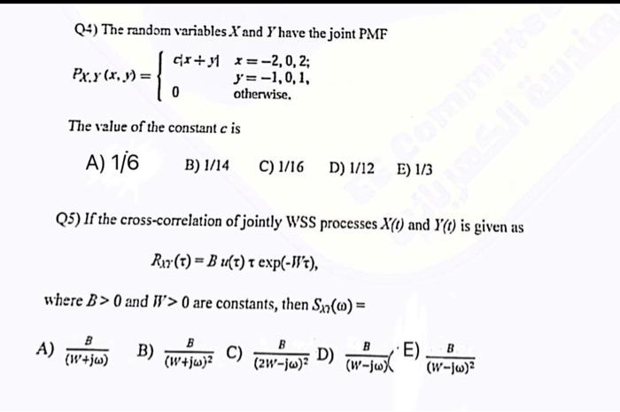 Solved Q4) The random variables X and Y have the joint PMF | Chegg.com