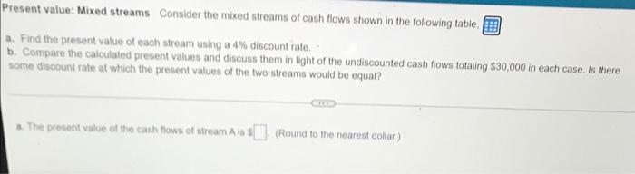 Solved Present value: Mixed streams Consider the mixed | Chegg.com