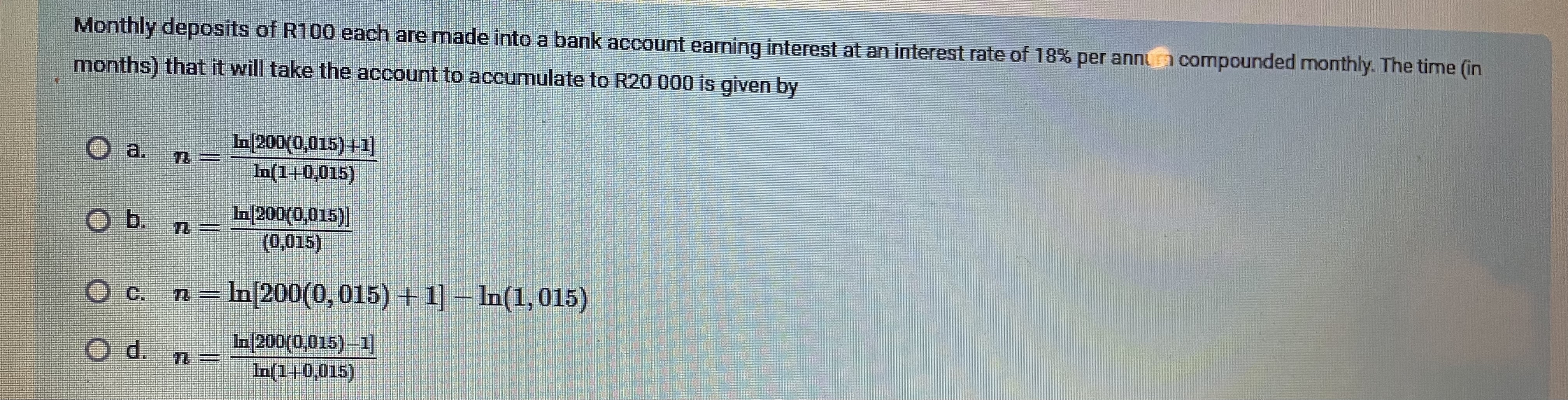 Solved Monthly deposits of R100 ﻿each are made into a bank | Chegg.com
