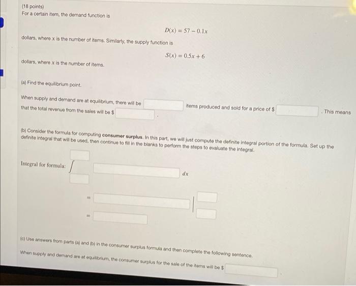 Solved (18 points) For a certain item, the demand function | Chegg.com