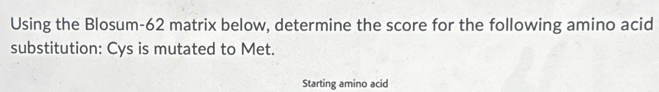 Using the Blosum-62 ﻿matrix below, determine the | Chegg.com