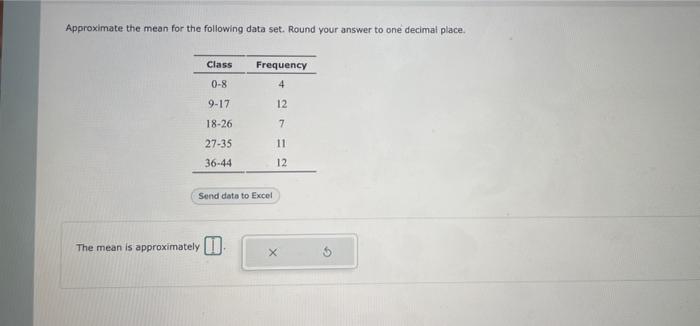 Solved approximate the mean for the following data set. | Chegg.com