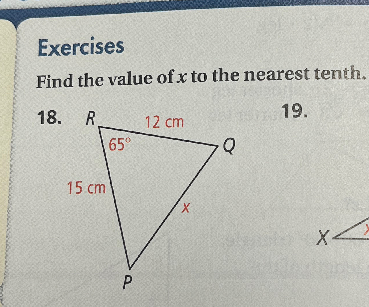 Solved ExercisesFind the value of x ﻿to the nearest tenth.18 | Chegg.com