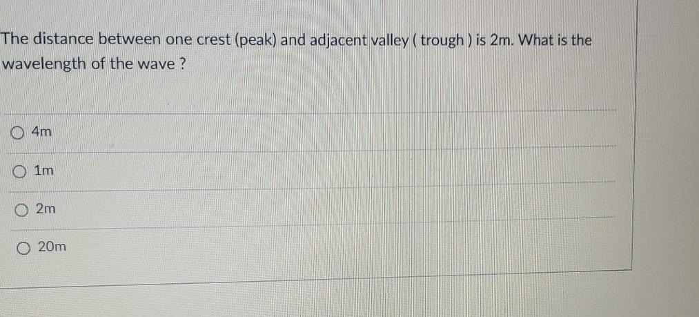 Solved The distance between one crest (peak) and adjacent | Chegg.com