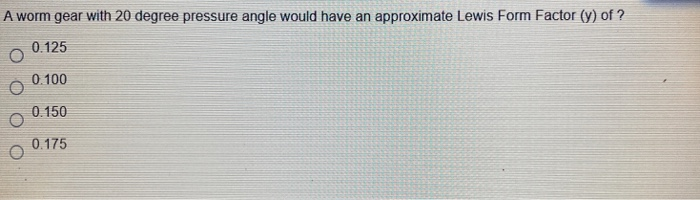 Solved A worm gear with 20 degree pressure angle would have | Chegg.com