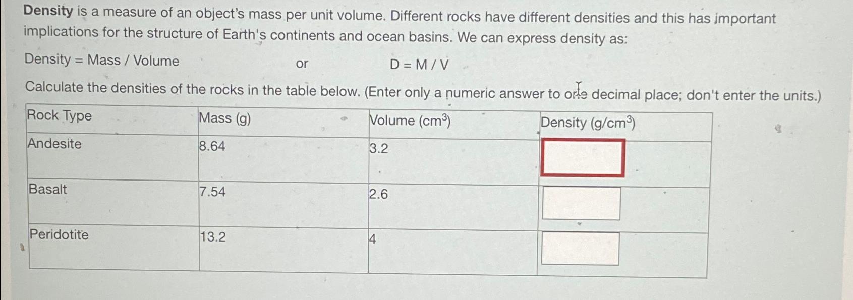 Solved Density is a measure of an object's mass per unit | Chegg.com