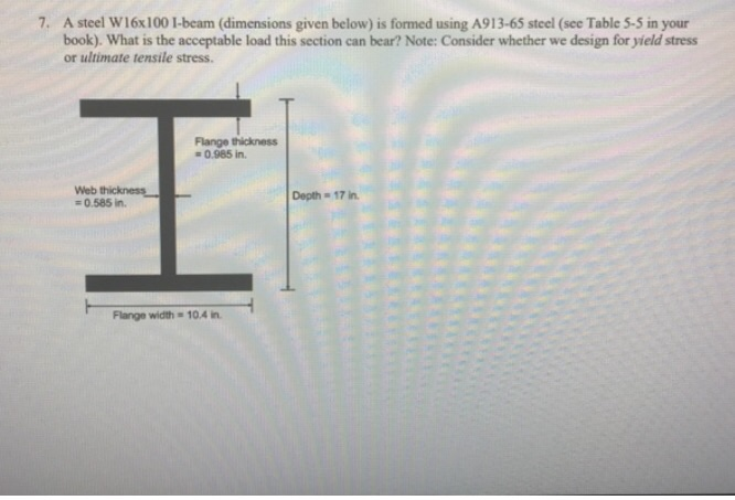 Solved 7. A steel W16x100 I-beam (dimensions given below) is | Chegg.com