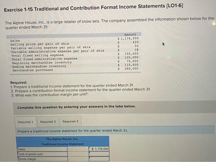 Solved Exercise 1-15 Traditional and Contribution Format | Chegg.com