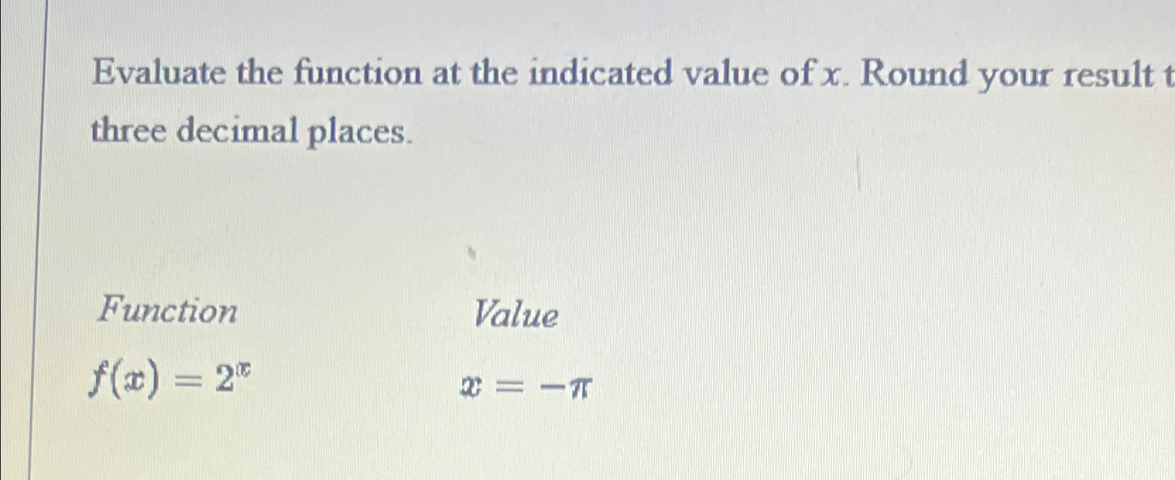 Solved Evaluate the function at the indicated value of x. | Chegg.com Solved Evaluate the function at the indicated value of x. | Chegg.com