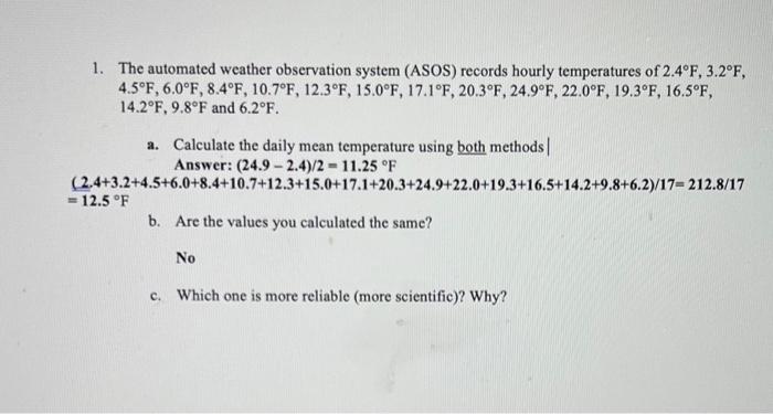 Solved 1. The automated weather observation system (ASOS) | Chegg.com